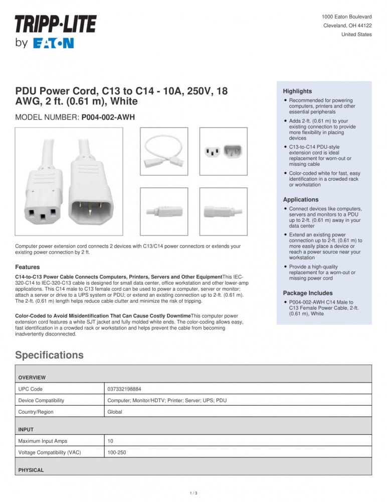 P004-002-AWH technical document page 1