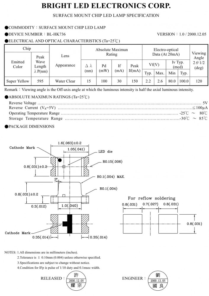 BL-HK736 technical document page 1