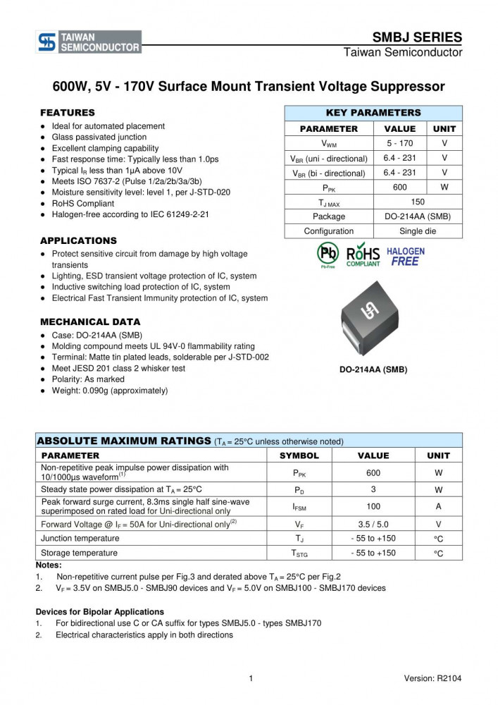SMBJ series datasheet page 1