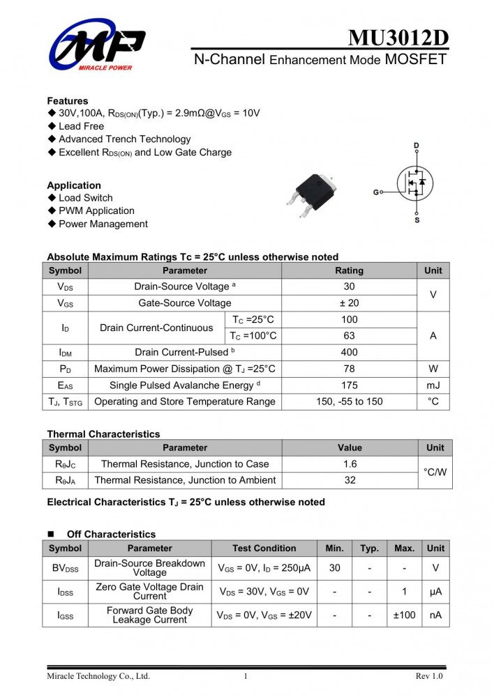 MU3012D datasheet page 1