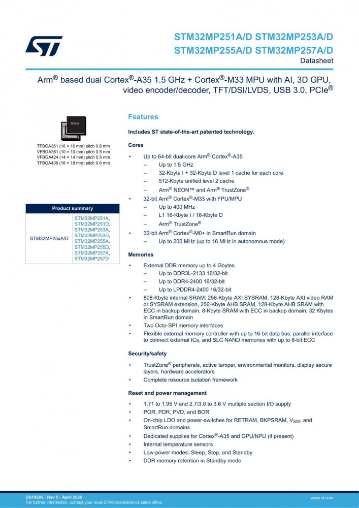 STM32MP25x datasheet preview, page 1