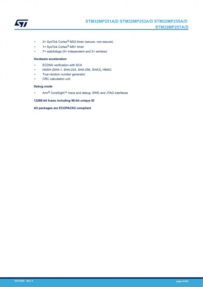 STM32MP25x datasheet preview, page 4
