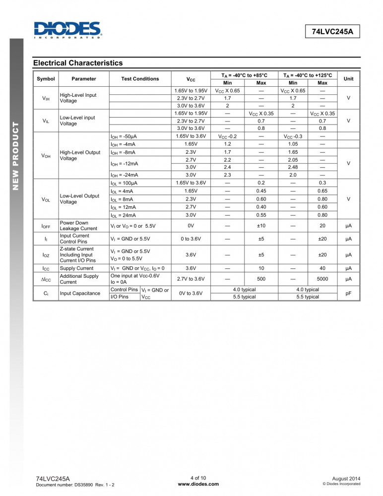 74LVC245AQ20-13 technical document page 4