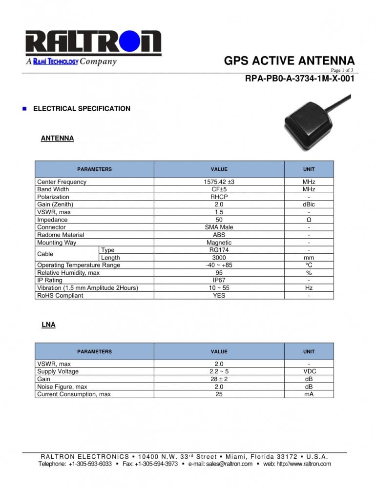 Raltron RPA-PB0-A-3734-1M-X-001 datasheet page 1