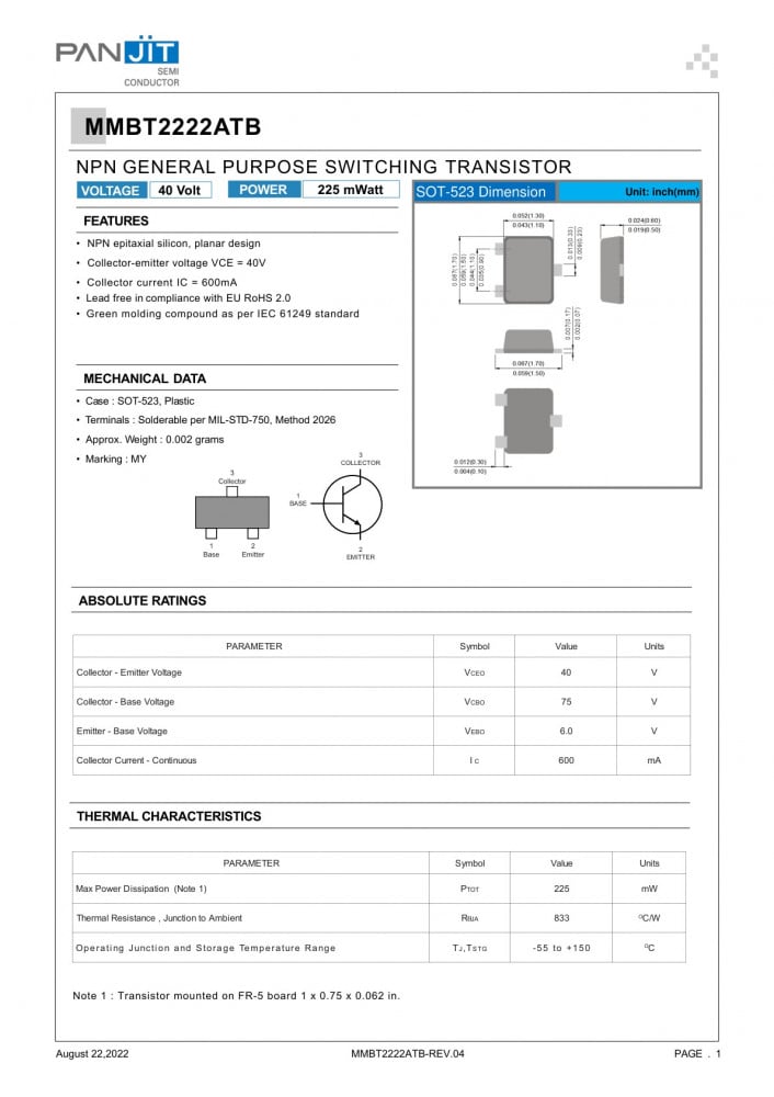 MMBT2222ATB datasheet page 1