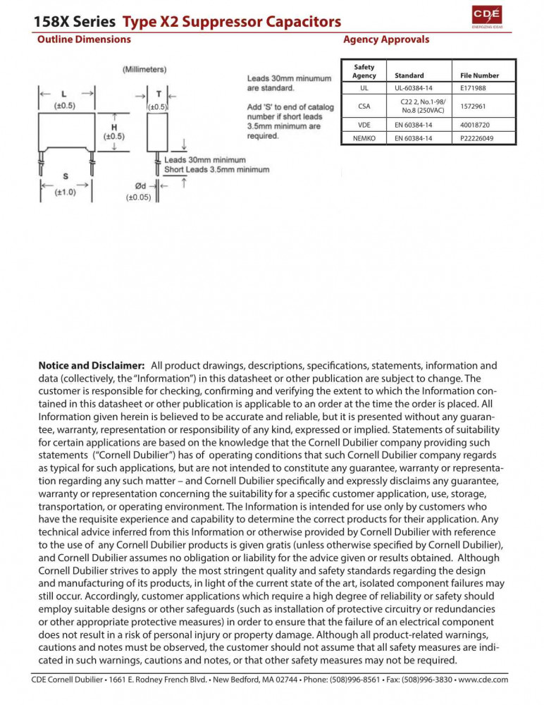 Cornell Dubilier 158X Series datasheet page 2