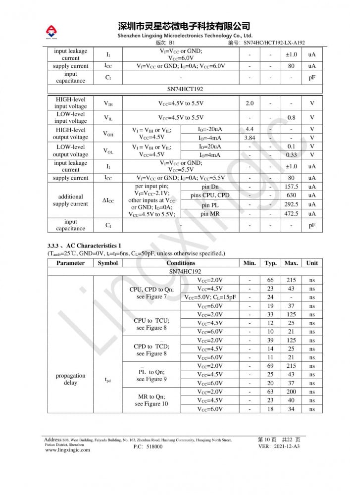 SN74HC192 datasheet page 10