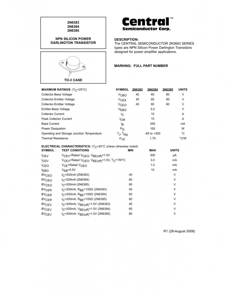 2N6384 datasheet page 1
