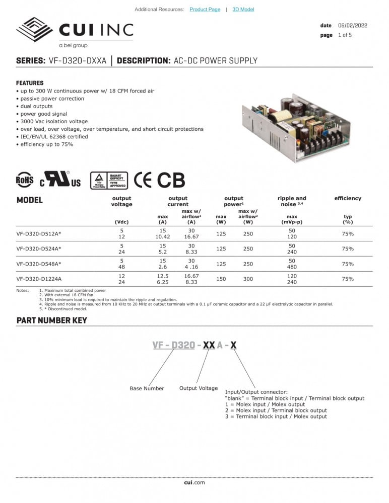 VF-D320-D524A datasheet page 1