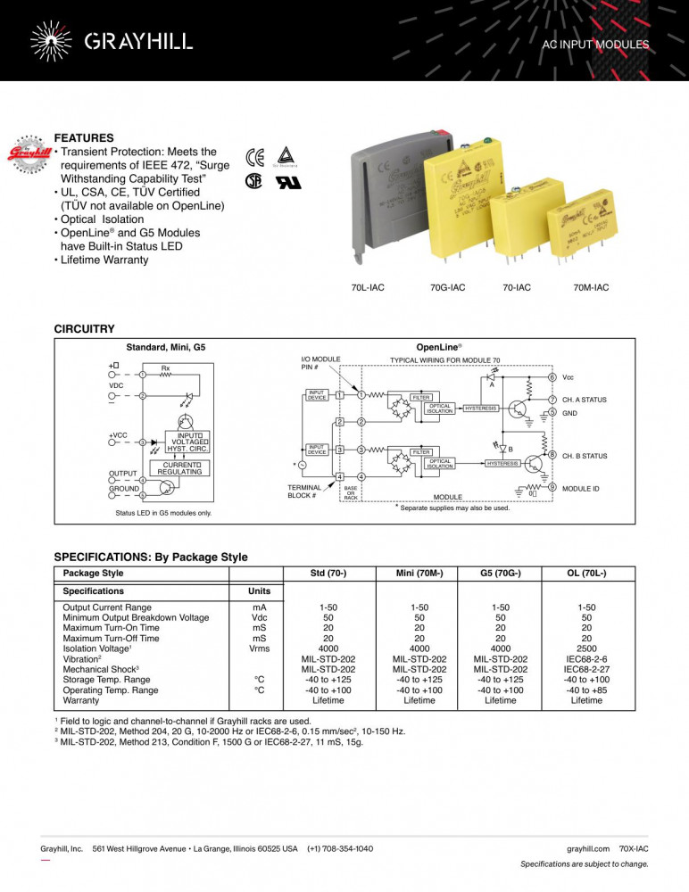 Grayhill I/O module technical documentation, page 1