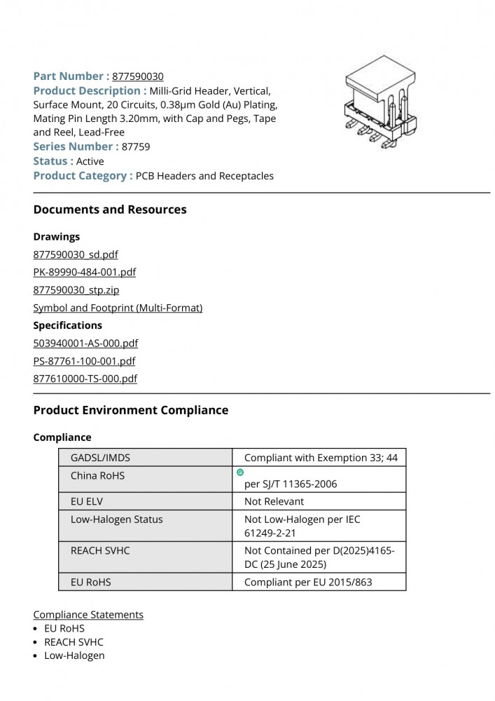 MOLEX 877590030 document preview, page 1