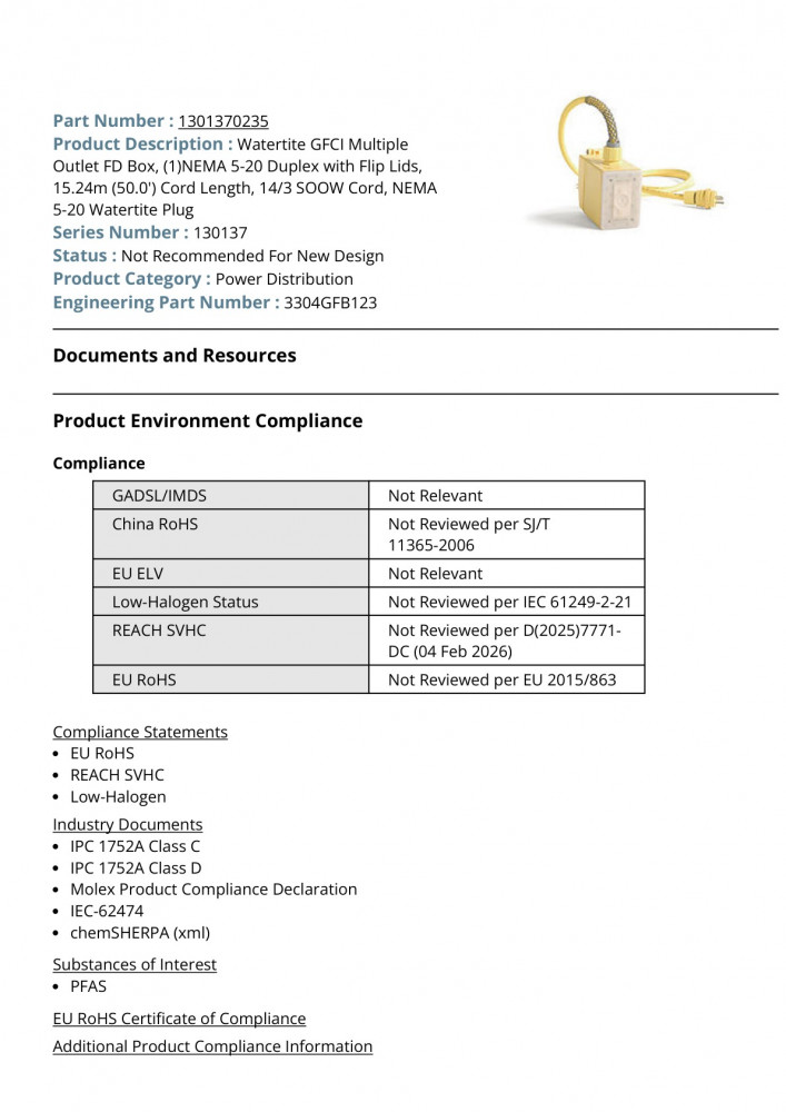 MOLEX 1301370235 product document image, page 1