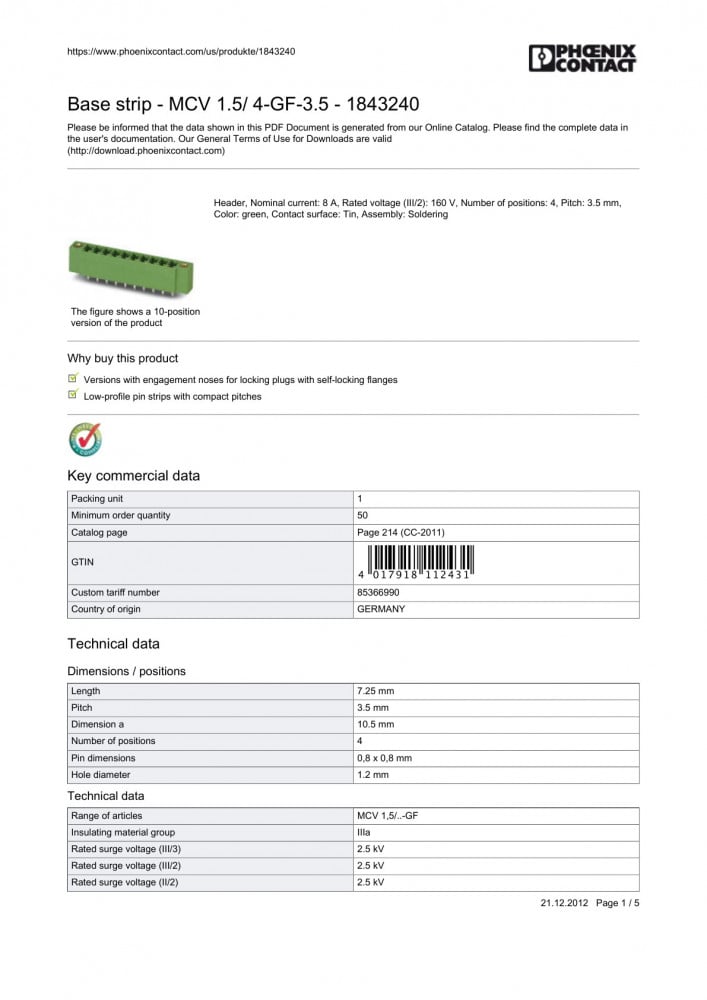 Phoenix Contact 1843240 technical document page 1