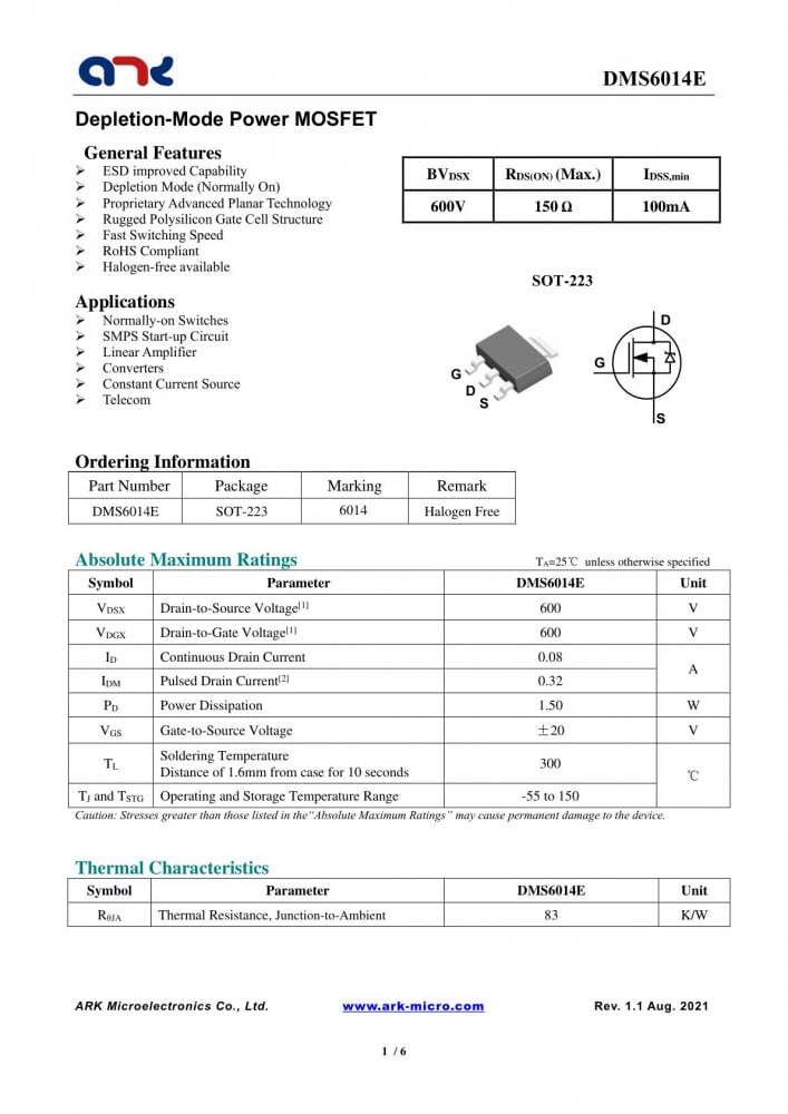 DMS6014E datasheet page 1