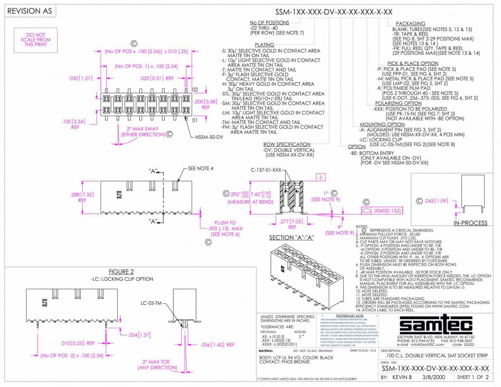 Samtec SSM-111-L-SV technical drawing page 1