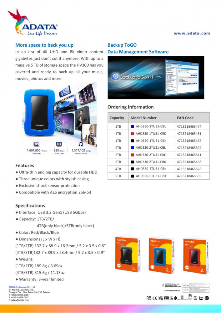 ADATA HD330 technical document page 2