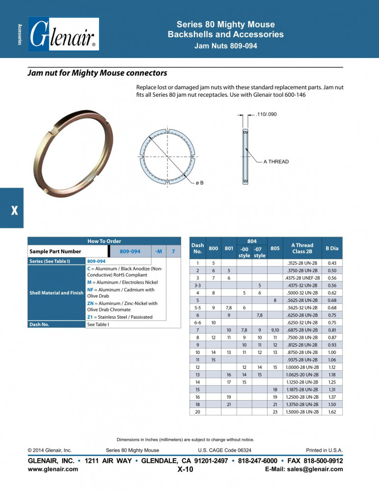 Glenair 809-190-07 technical document page 1