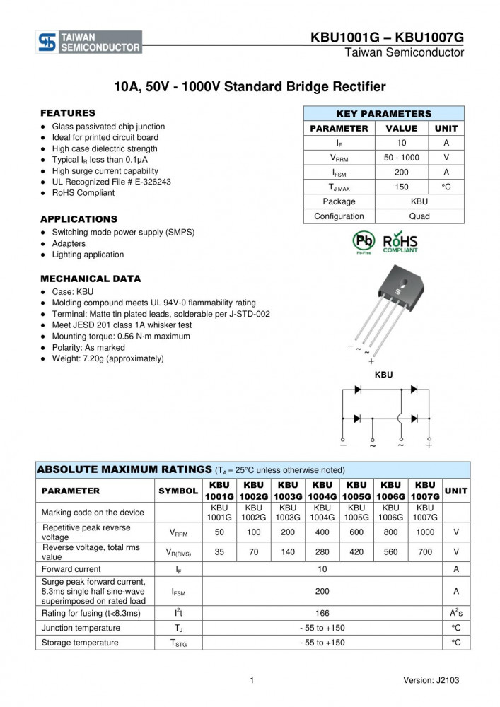 KBU1002G datasheet page 1