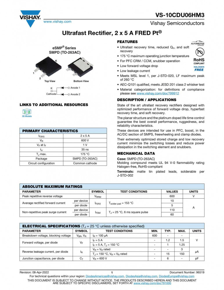 VS-10CDU06HM3/I datasheet page 1