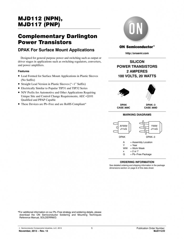 MJD117 datasheet page 1