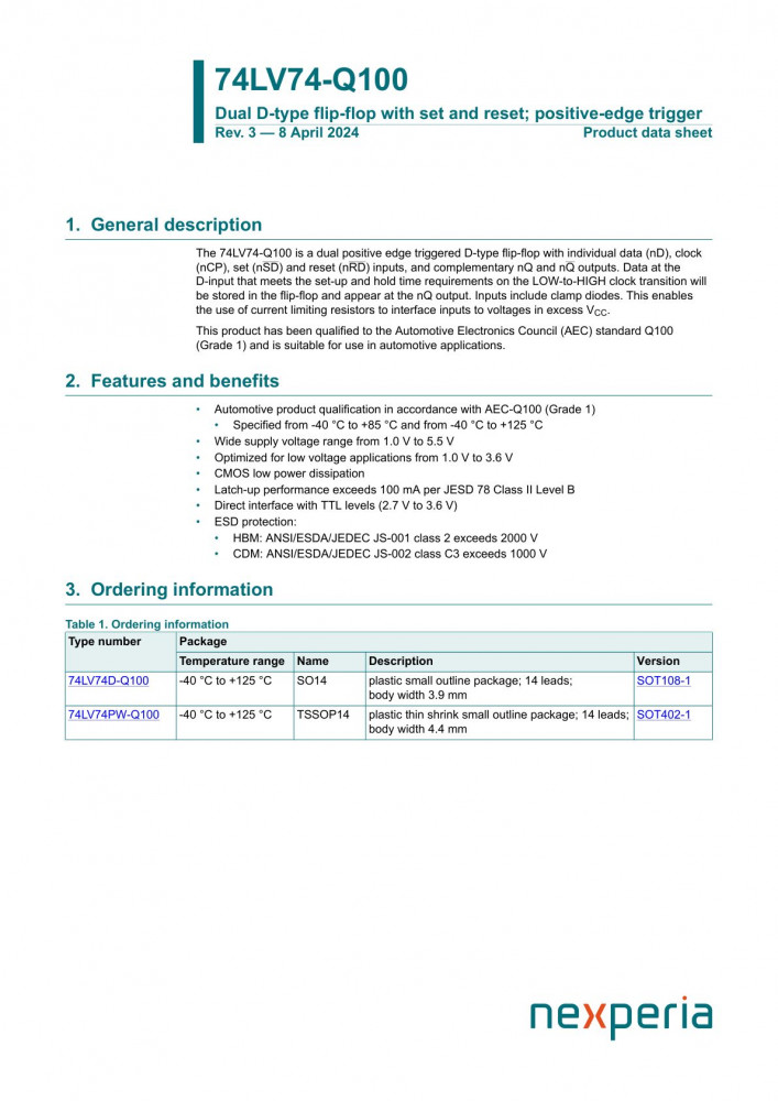 74LV74-Q100 datasheet page 1