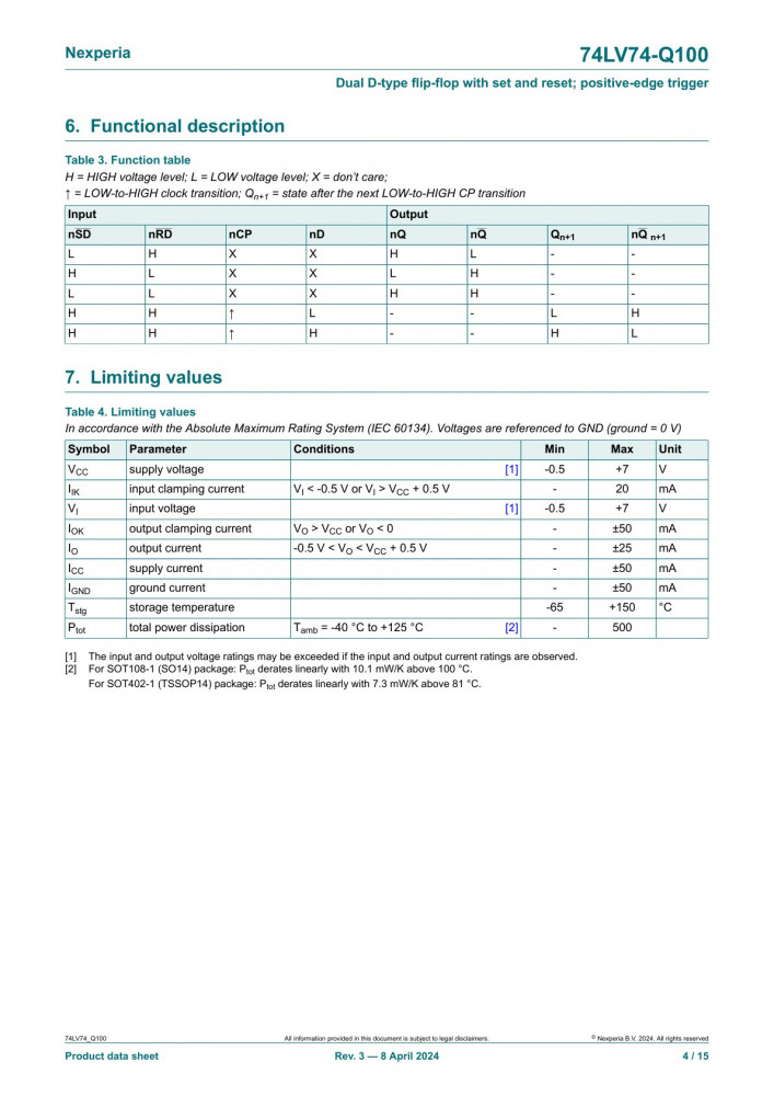 74LV74-Q100 datasheet page 4