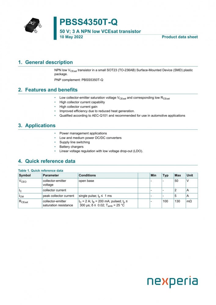 PBSS4350T-QVL datasheet page 1