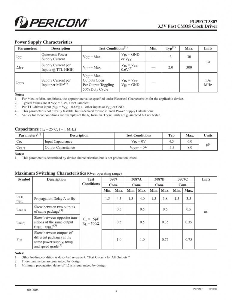 PI49FCT3807BQE+AMX-1507 datasheet page 3