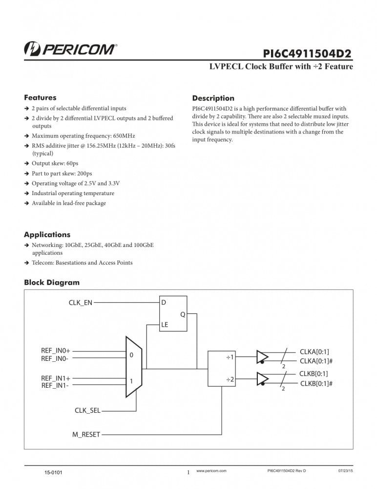 PI6C4911504D2LIE datasheet page 1