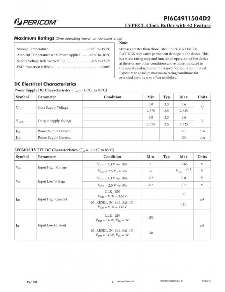 PI6C4911504D2LIE datasheet page 4