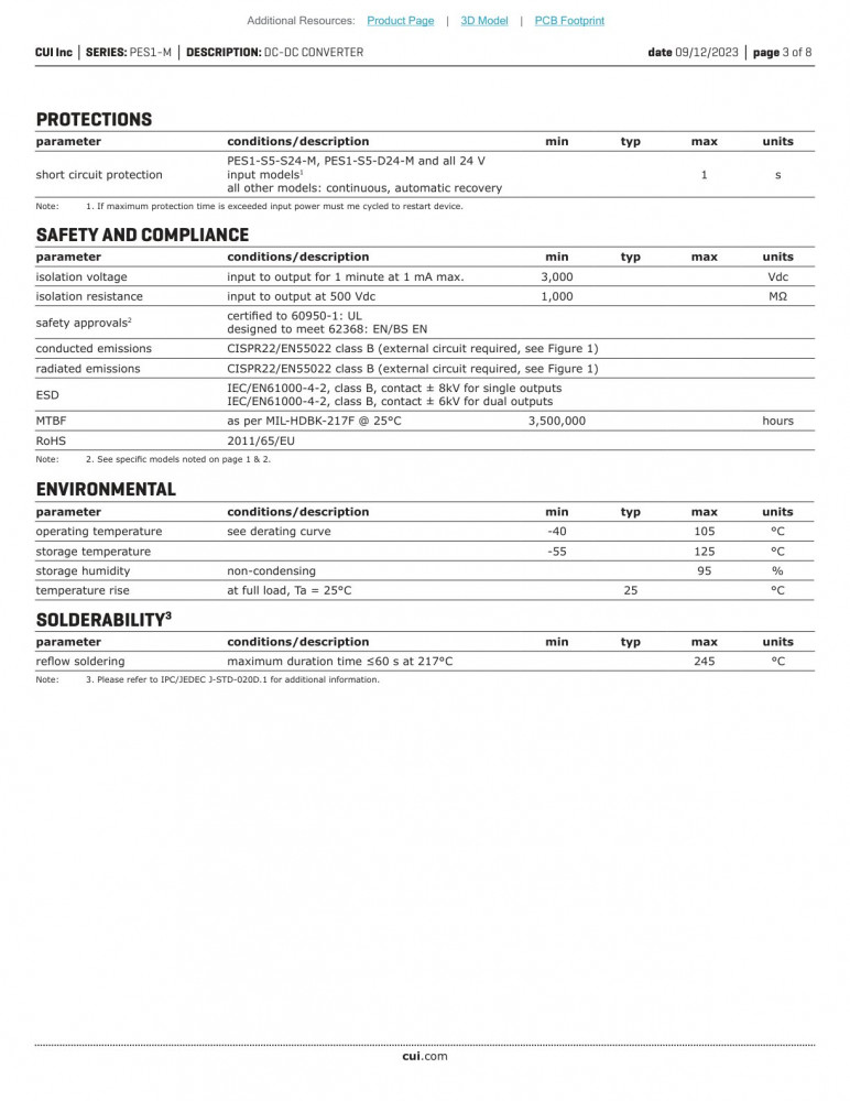 CUI PES1-M datasheet page 3