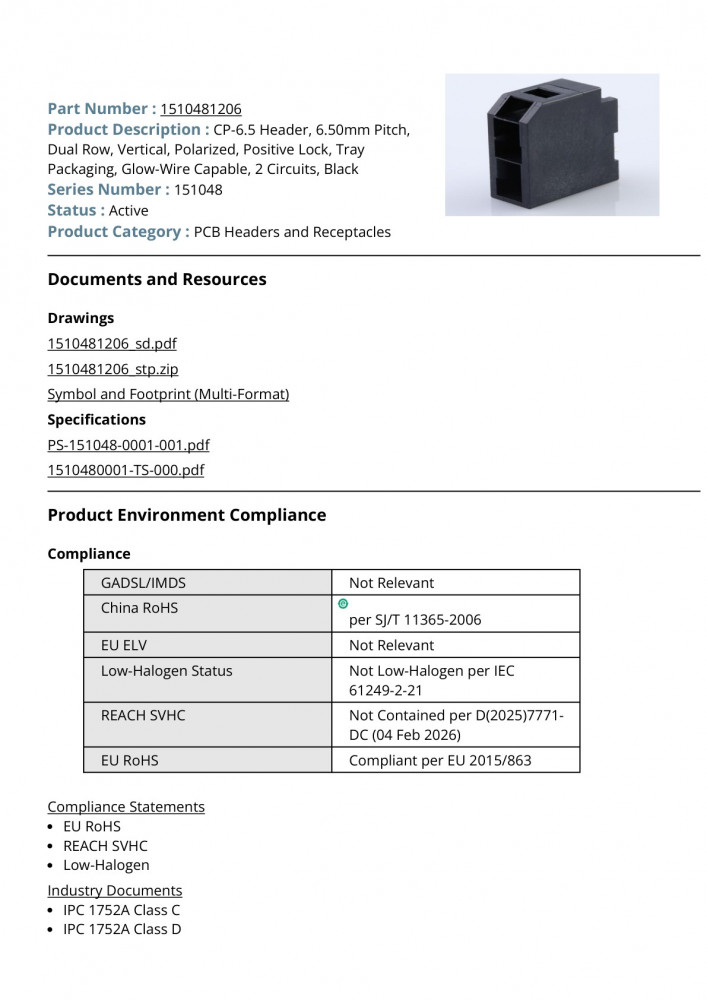 Molex CP 6.5 specification document page 1