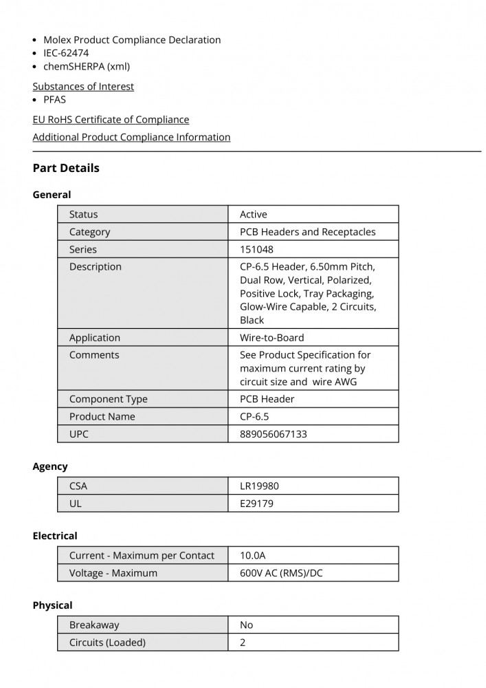 Molex CP 6.5 specification document page 2