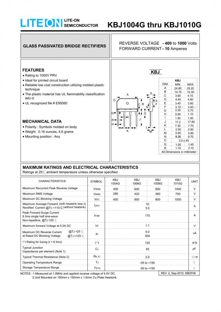KBJ bridge rectifier datasheet page 1