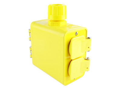 Super-Safeway Multiple Outlet Box, Standard Depth, 2-Sided, NEMA 5-15 Duplex Receptacles, Cord Clamp, Duplex Cover Plates, 1.83m (6.0') Cord Length, 14/3 SOOW Cord, 5-15 Plug