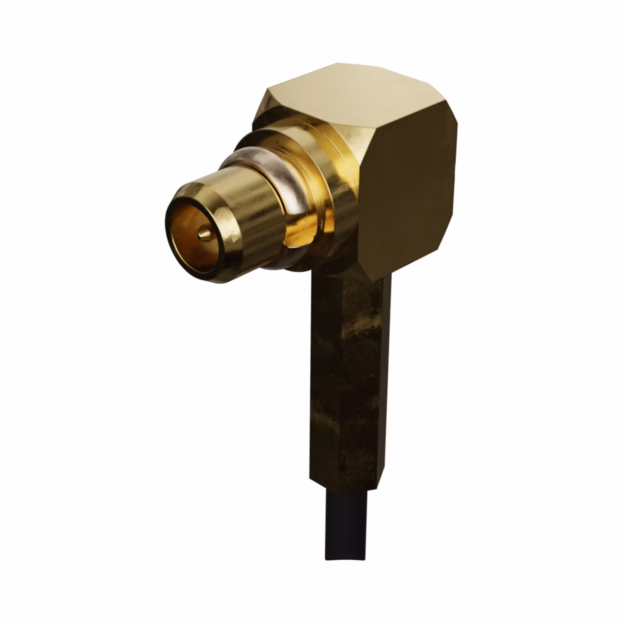 MMCX Plug, Right-Angle, Crimp, 1.13mm Cable, Brass Body, Gold (Au) Plated, One Piece Per Bag, 50 Ohms for sale