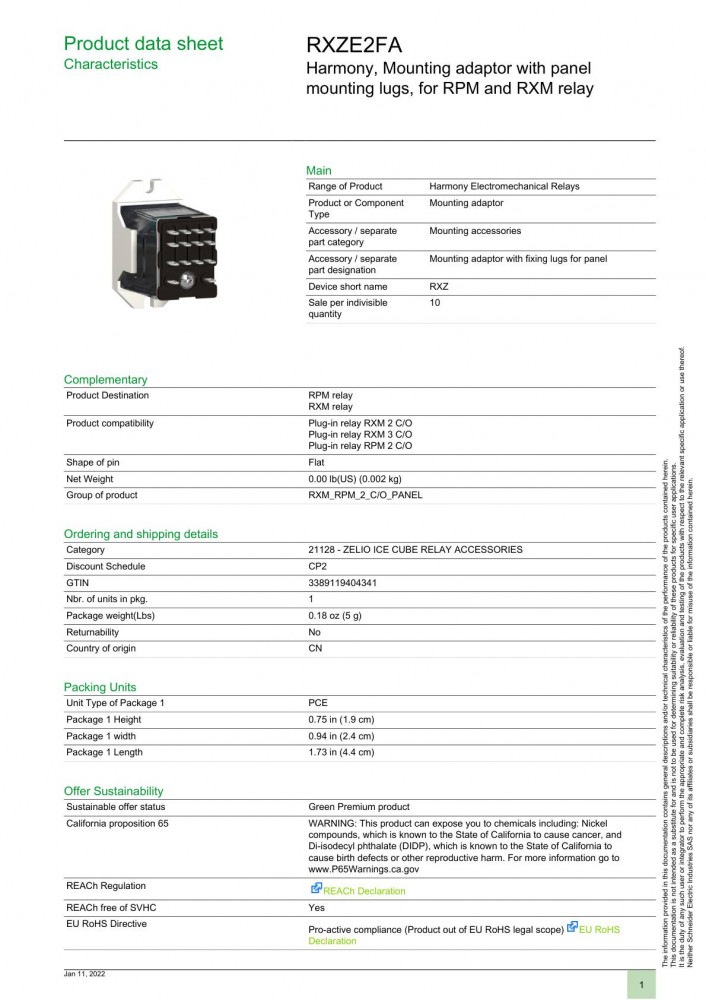 RXZE2FA technical document page 1