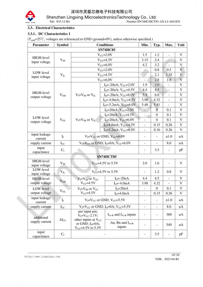 SN74HC85DR(LX) datasheet page 10