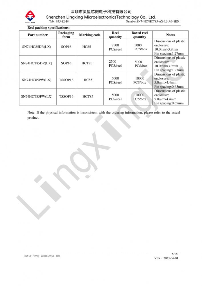 SN74HC85DR(LX) datasheet page 5