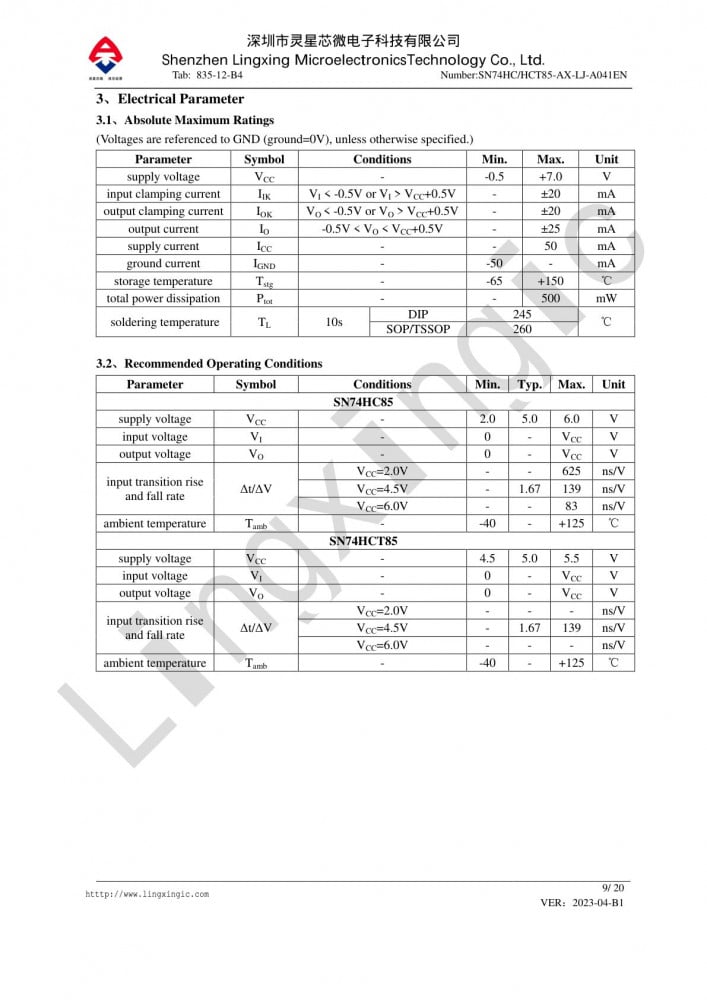 SN74HC85DR(LX) datasheet page 9