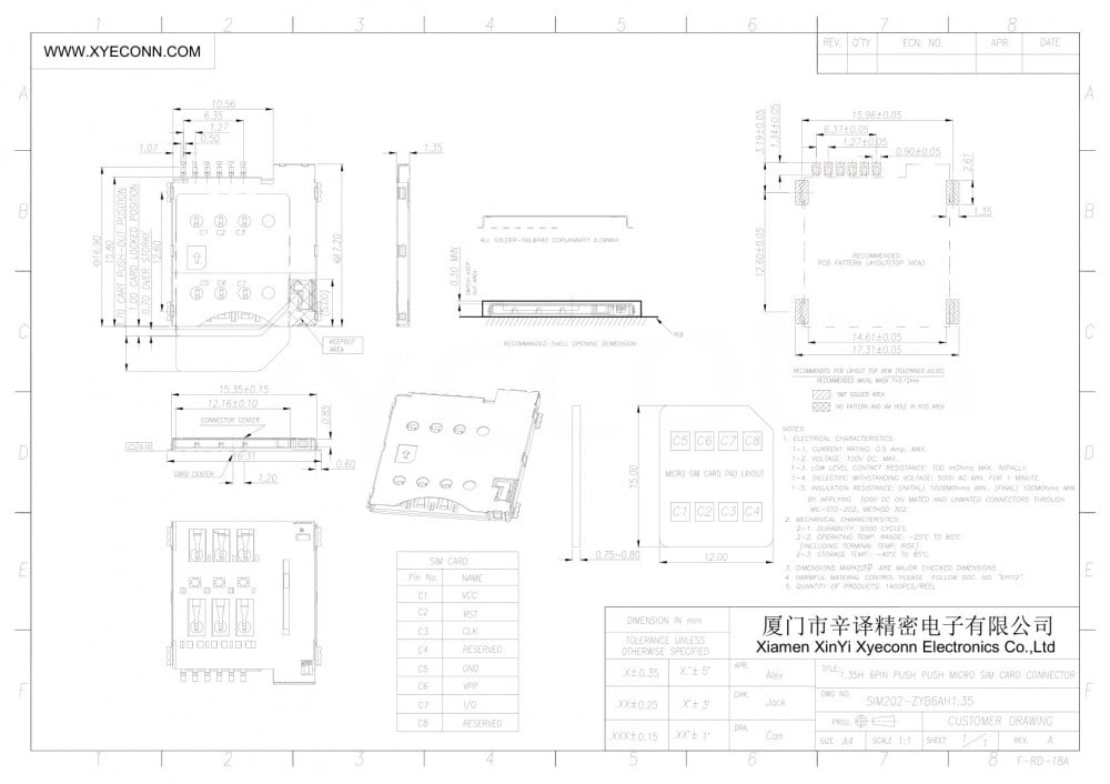 SIM202-ZYB6AH1.35 customer drawing preview