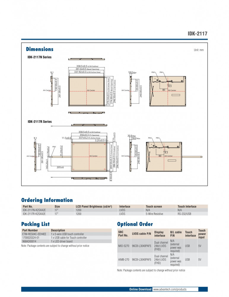 ADVANTECH IDK-2117 technical document page 2