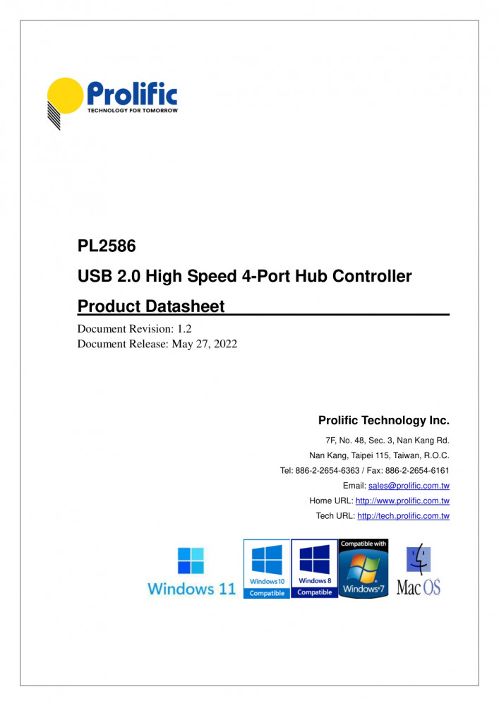 PL2586 datasheet page 1