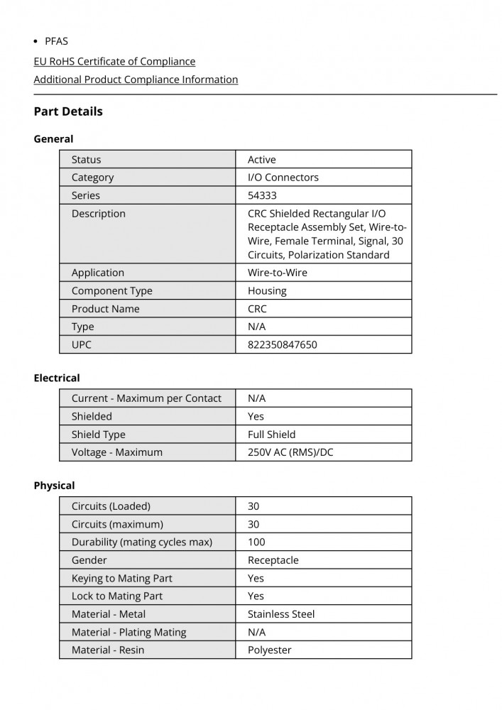 Technical document page 2 for MOLEX 543333070