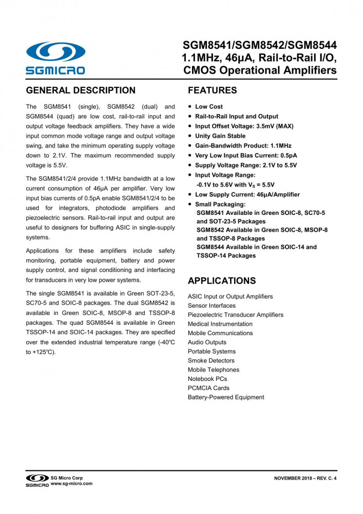 SGM8542XS/TR datasheet page 1