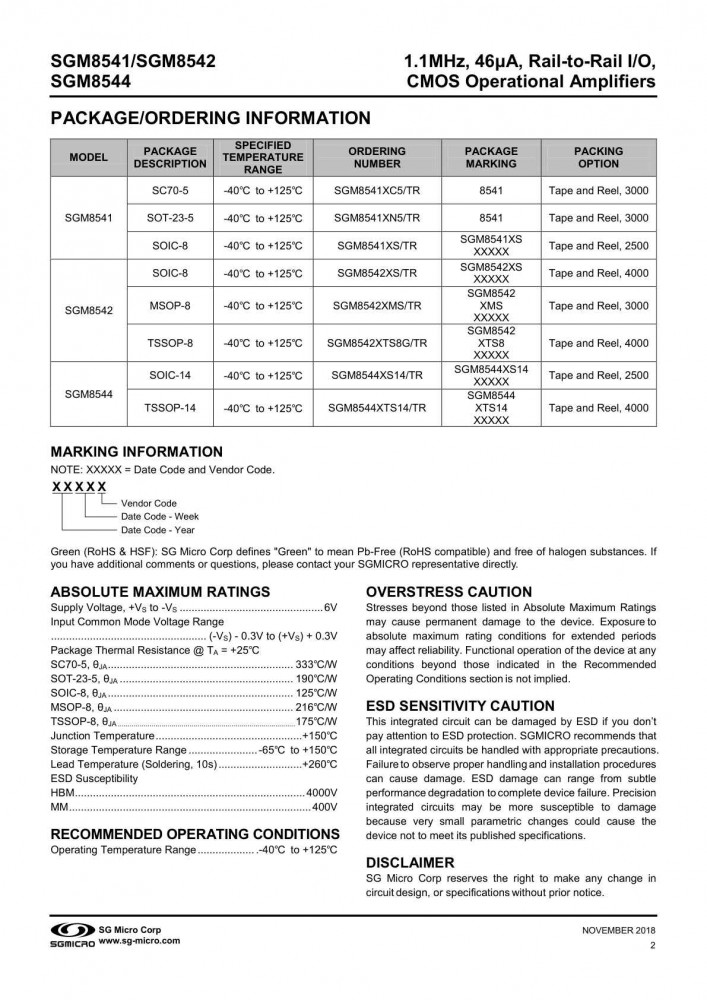 SGM8542XS/TR datasheet page 2