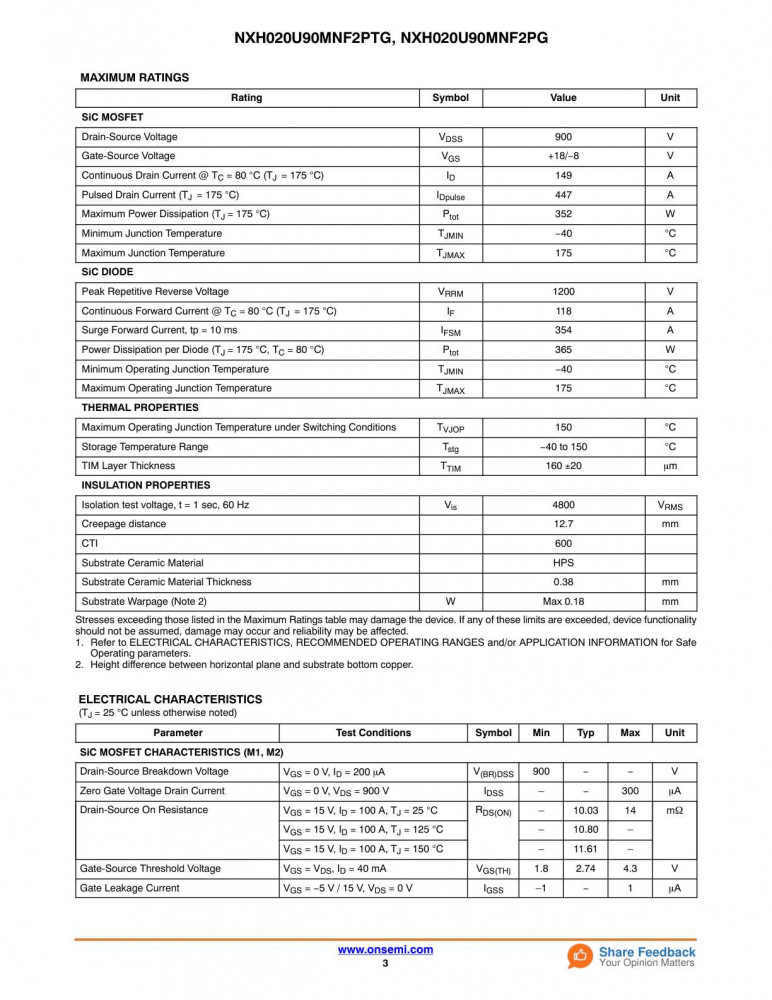 NXH020U90MNF2 datasheet page 3