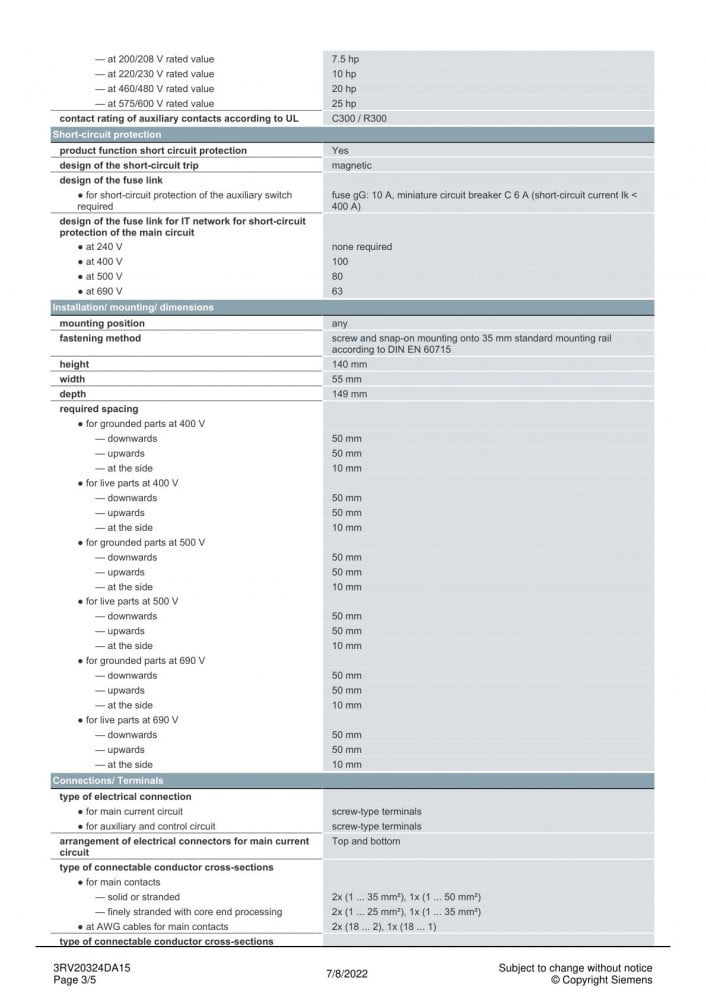 3RV20324DA15 datasheet page 3