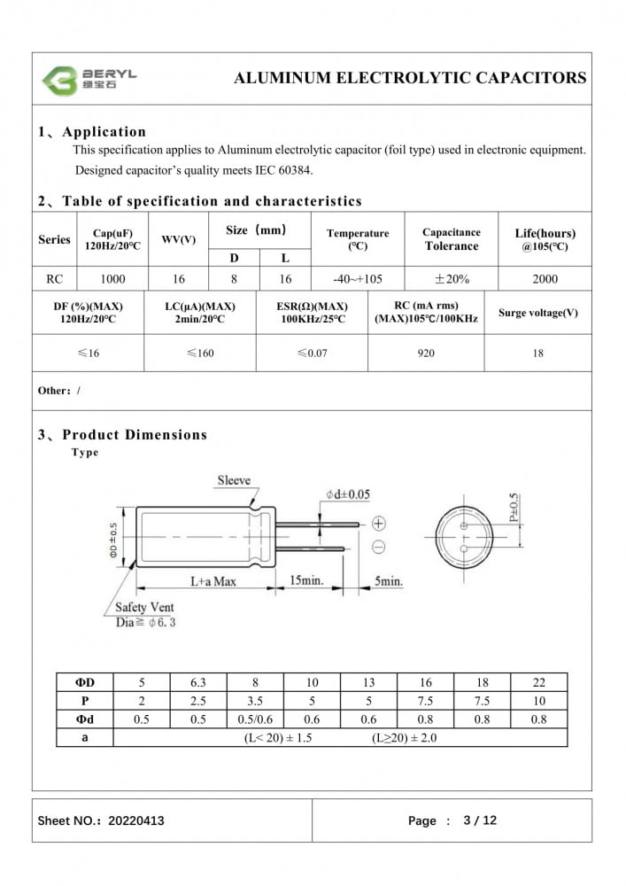 BERYL RC016M102LO8*16TH-2A1Et specification sheet page 3