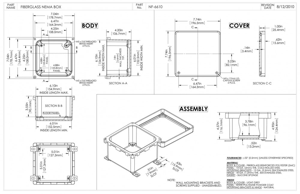 Bud Industries NF-6610 product drawing and construction reference